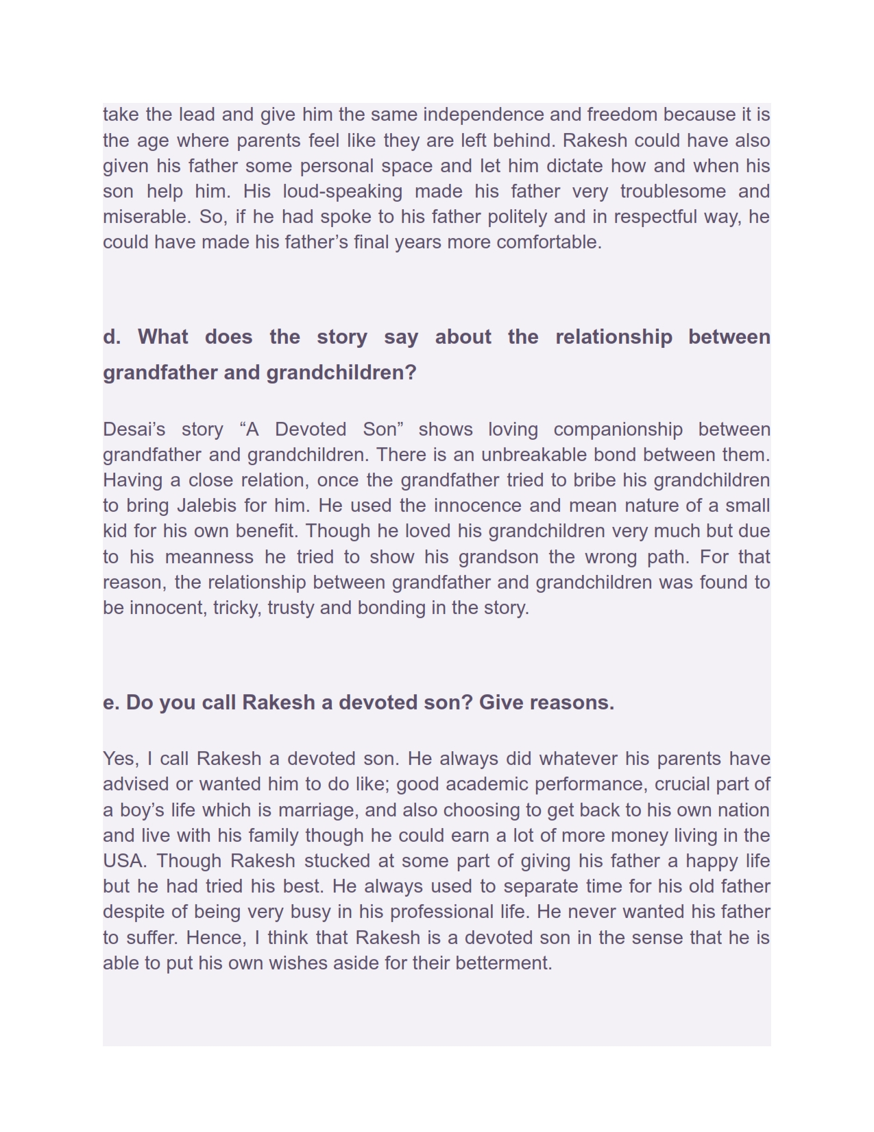 A Devoted Son Exercise : Summary and Question Answers