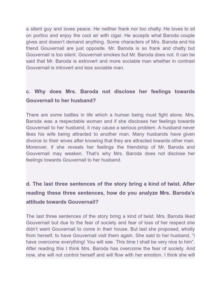 A Respectable Woman Exercise : Summary and Question Answers