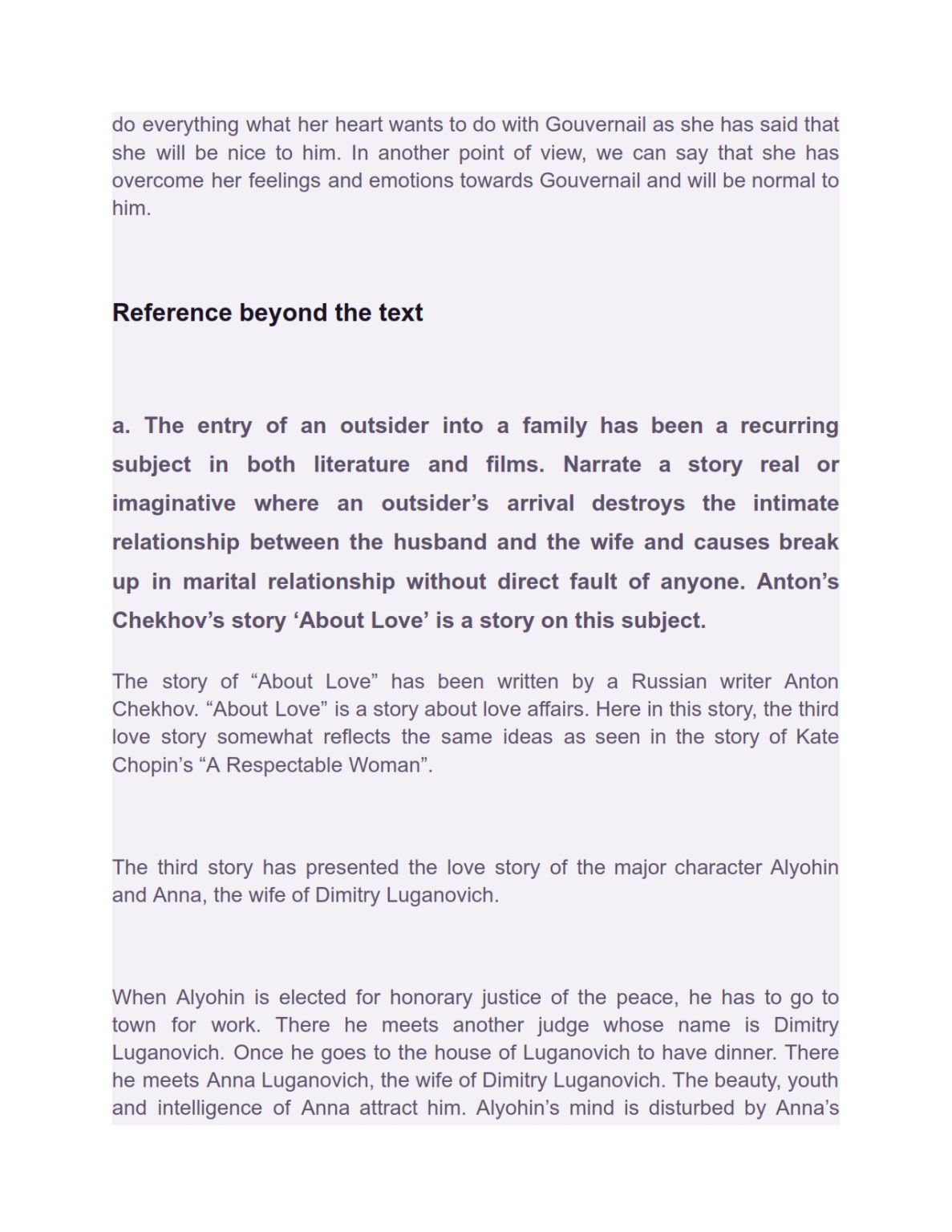 A Respectable Woman Exercise : Summary and Question Answers