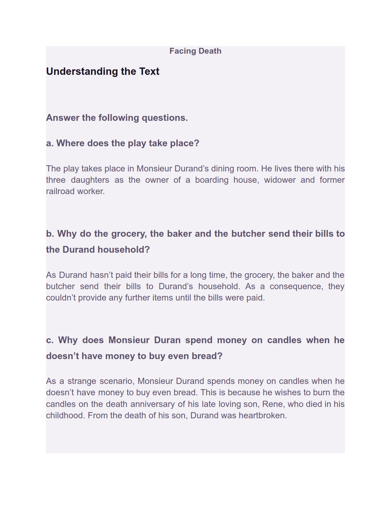 Facing Death Exercise : Summary and Question Answers