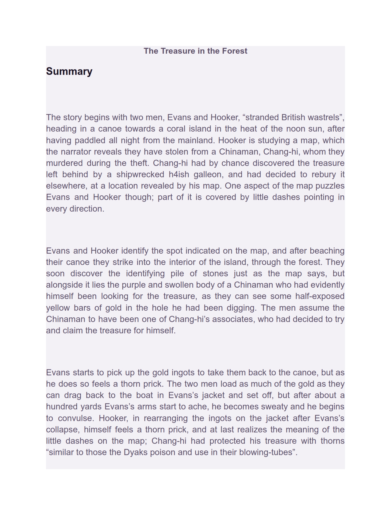 The Treasure in the Forest Exercise : Summary and Question Answers